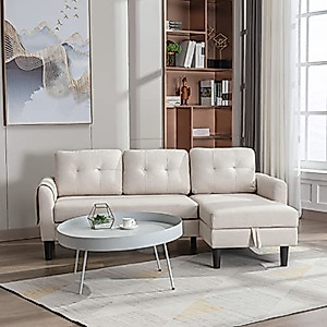 PEIHONGET Sectional Sleeper Sofa with Pull Out Bed, 3-Seater Sofa Couch with Storage Modern L-Shaped Sofa Bed with Chaise Lounge for Small Spaces, Living Room(Beige+Polyester)