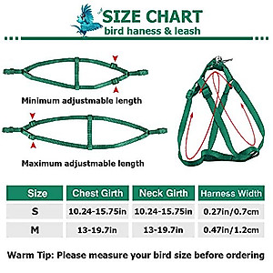 ASOCEA Adjustable Bird Harness and Leash for Yellow Naped Amazons Galah Cockatoos Small to Medium Breed Parrots Fits Birds Chest Between26-40cm /10.24-15.75inch - S