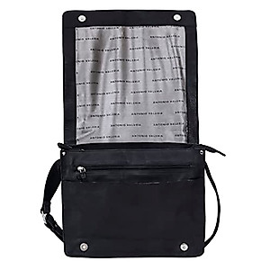 ANTONIO VALERIA Albert Black Grainy Nappa Leather Messenger Bag for Men