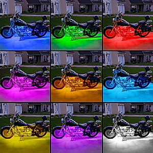 Nilight 8PCS Motorcycle RGB Led Light Kit Waterproof Multi-Color Atmosphere Lights Lamp with 4Key RF Wireless Remote for Harley Davidson Honda Kawasaki Suzuki, 2 Years Warranty (TL-42)