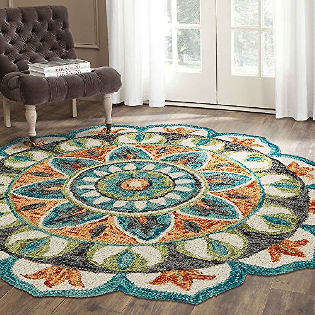 L.R. Resources, Inc Lizett Area Rug, 4' Round, Rust/Teal