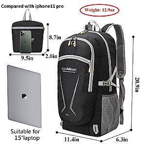 LITEMOUNT Lightweight Packable Backpack, Hiking Backpack, Outdoor Travel Daypack (Black)