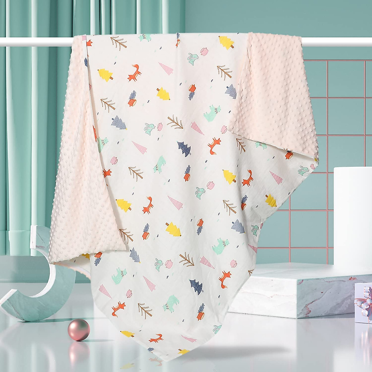 ARYIKUM Minky Baby Blanket Quilt,Lightweight Warm Baby Girls Blanket with Dotted Backing &Zipper,Baby Crib Comforter Toddler Quilt,Nursery, Stroller Blanket.(43x60 Inch,Zipper)