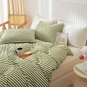 EAVD Duvet Cover Twin Green Striped Duvet Cover Soft Microfiber Green and White Striped Bedding Set with 2 Pillowcases Reversible Geometric Striped Comforter Cover with Zipper Closure