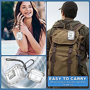 [4 in 1] Secure Lock Airpods Pro 2nd/1st Generation Case Clear, WOFRO Airpods Pro 2 Transparent TPU Silicone Protective Cover with Cleaner kit Lanyard and Keychain for Apple AirPods Pro 2nd/1st Gen