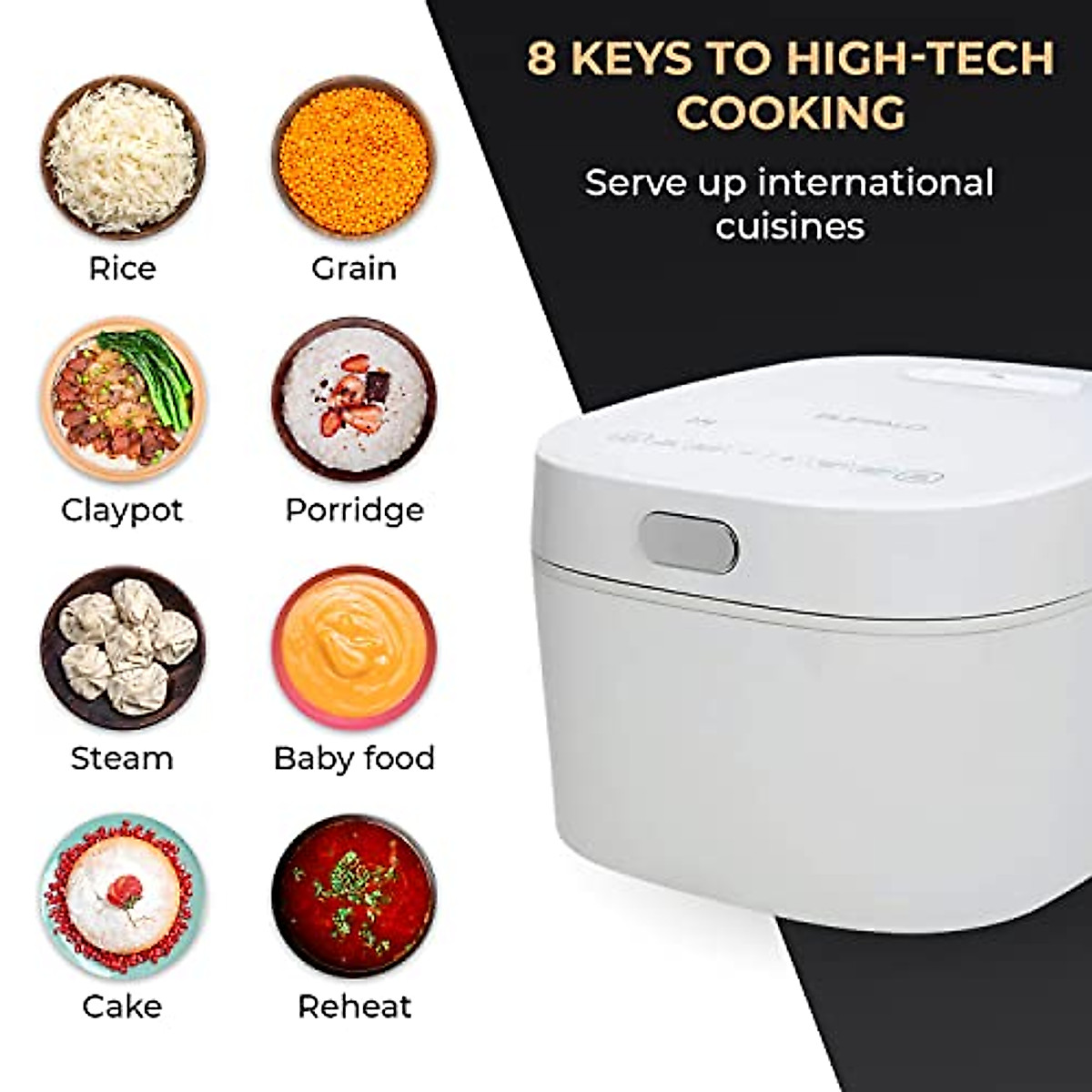 Buffalo White IH SMART COOKER, Rice Cooker and Warmer, 1 L, 5 cups of rice, Non-Coating inner pot, Efficient, Multiple function, Induction Heating (5 cups)