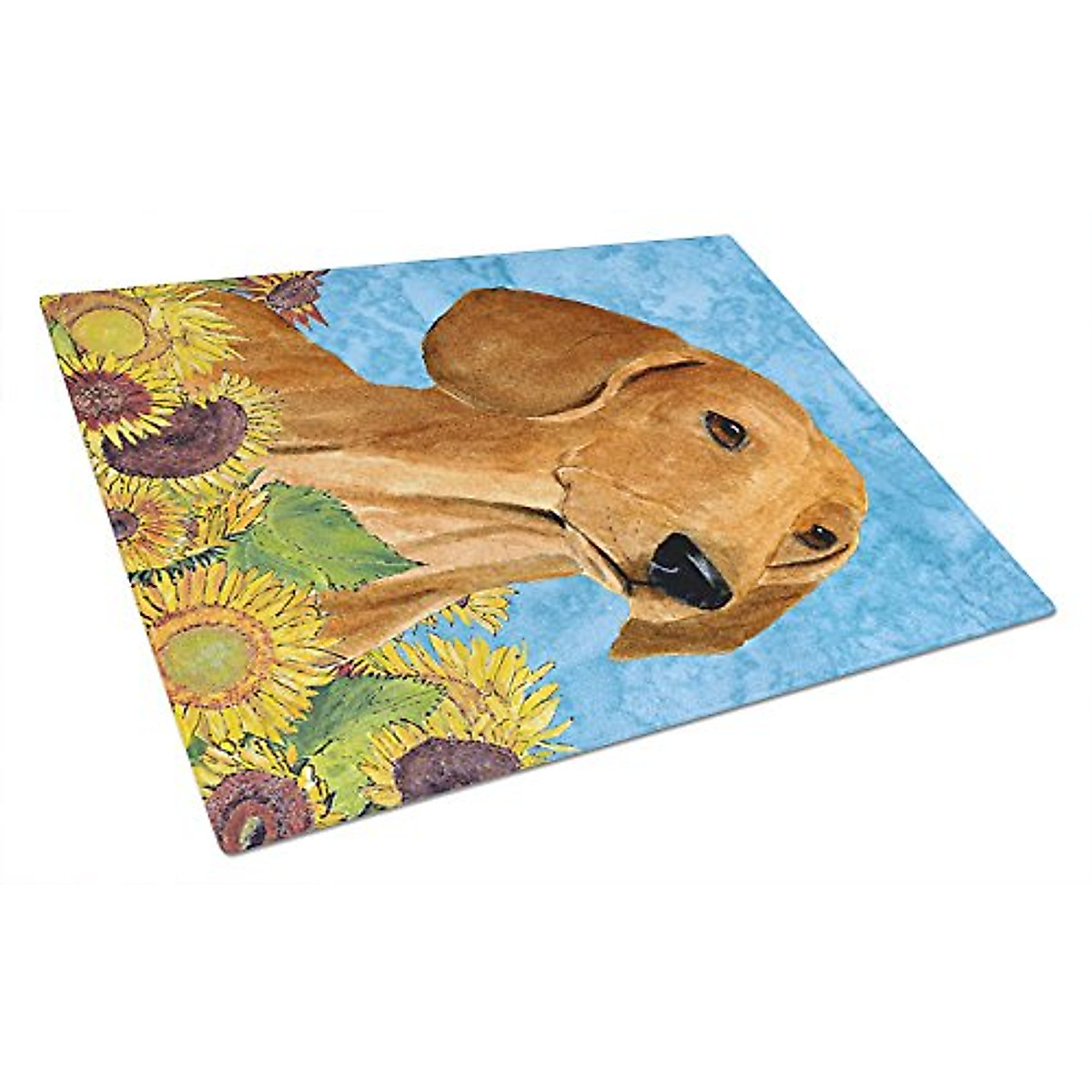 Caroline's Treasures SS4120LCB Dachshund in Summer Flowers Glass Cutting Board Large Decorative Tempered Glass Kitchen Cutting and Serving Board Large Size Chopping Board