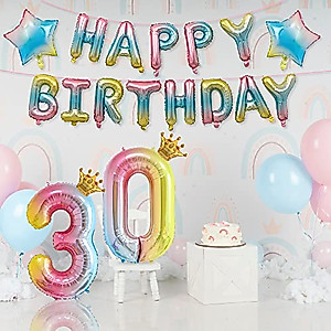 16Pcs Happy Birthday Balloons Banner, Gradient Happy Birthday Party Balloons 16 Inch Colorful Foil Letter Sign Balloons Banner Bunting for Girls Kids Baby Shower 30th Party Supplies