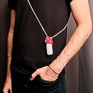 Crochet Mushroom Pouch, Handmade Mushroom Pouch Chapstick Holder – Festival Pouch Necklace – Crochet Handmade Case Pendant, Lanyard for Lip Balm (Red)