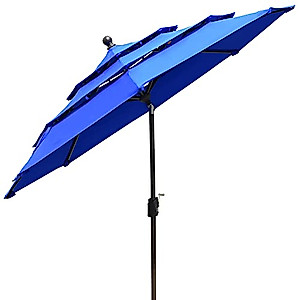 EliteShade USA 10-Year-Non-Fading Sunumbrella 9Ft 3 Tiers Market Umbrella Patio Umbrella Outdoor Table Umbrella with Ventilation,Royal Blue