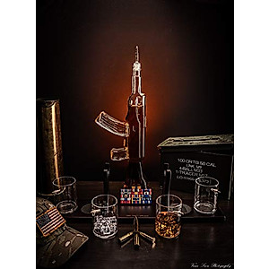 Gun Large Decanter Set Bullet Glasses - Limited Edition Elegant Rifle Gun Whiskey Decanter 22.5" 1000ml With 4 Bullet Whiskey Glasses and Mohogany Wooden Base By The Wine Savant