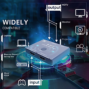 AAXY HDMI Switch 4k 120hz, Ultra Hd 8k High Speed 48gbps, HDMI 2.1 Directional Button Switch, 2 in 1 Out Supports 3D 8K@60Hz 4K@120Hz, Compatible for PS5 PS4 Projectors Monitor Blu-ray Player Xbox