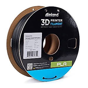 INLAND PLA 3D Printer Filament - 3D Printing PLA Filament 1.75mm, Dimensional Accuracy +/- 0.03mm - 1kg Cardboard Spool (2.2 lbs), Black PLA