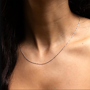 Jewelry Affairs 14k White Real Gold Cable Link Chain Necklace, 1.1mm, 18"