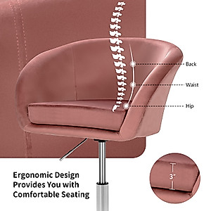 COSTWAY Vanity Chair, Height Adjustable Modern Velvet Makeup Chair with Chrome Frame, Round-Back, Comfortable Swivel Accent Leisure Chair for Living Room, Bedroom (Pink)