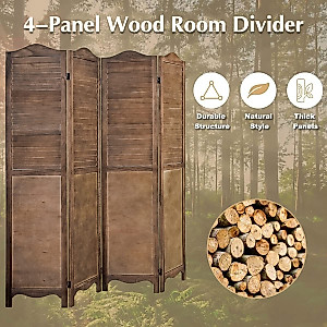 Room Divider Privacy Screen 4 Panel Room Dividers and Folding Privacy Screens 5.6ft.Tall Rustic Wood Brown Room Divider Wall Separator Partition Freestanding