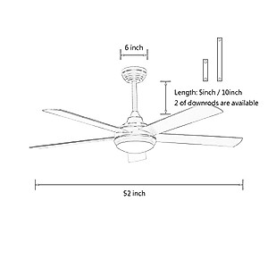 VACILL Low Profile Ceiling Fan with Light Black 52 inch,6 Speed Levels,LED Dimmable,for Farmhouse/Bedroom/Living Room