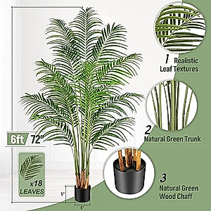 Keeplush Artificial Palm Tree 6ft Tall Fake Palm Tree Indoor Decor with 18 Trunks and Real Bark Design Faux Tropical Areca Palm Silk Floor Plant in Pot for Home Office Living Room Bedroom Decor 2pcs