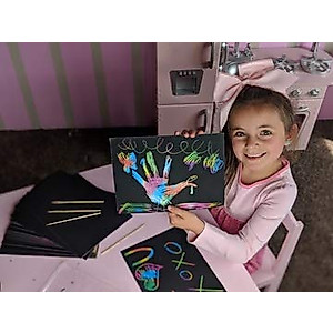 Rainbow Scratch Paper Bulk Pack, Large Size Full Sheet 7.5x10 inches, 50 Piece Magic Scratch Paper Art Set with 4 Wooden Stylus, Black Scratch Off Paper, Arts and Crafts for Kids