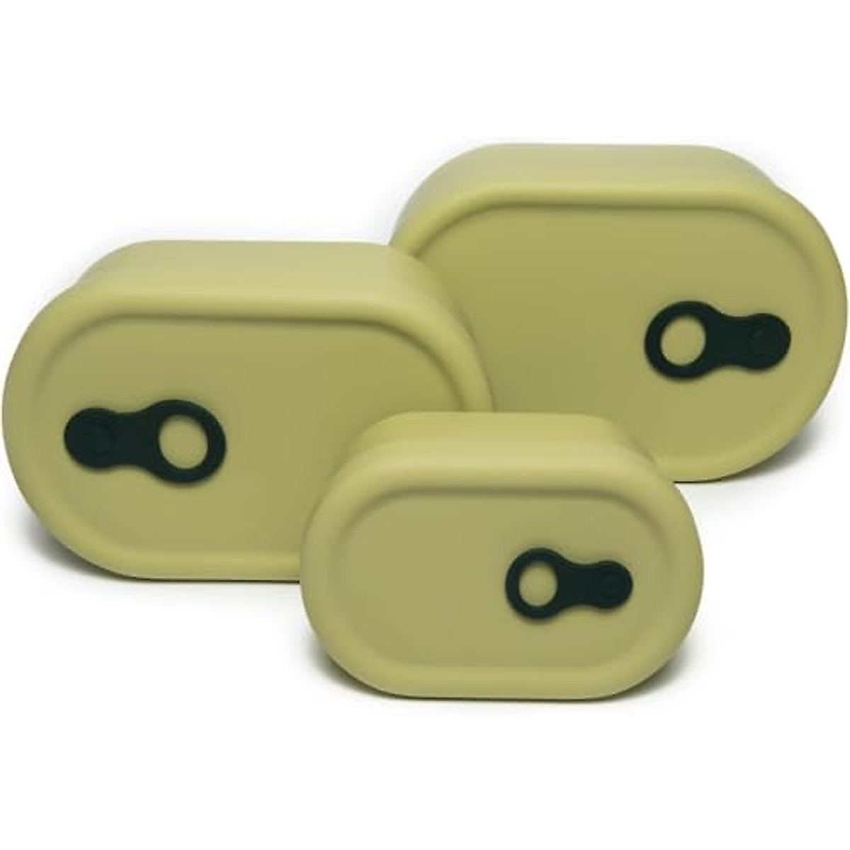 Lagomian Made in Korea, Set of 3 Nesting Hard-Shell Silicone Food Storage Containers | BPA Free, Airtight, Microwave, Dishwasher, Freezer Safe - Bento Lunch Box (Olive)