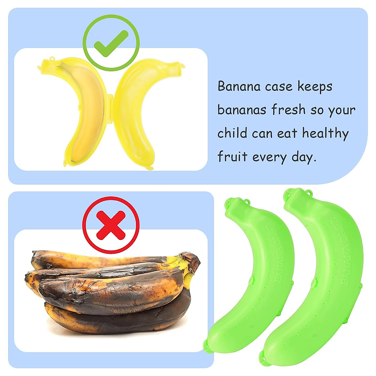 IBEQUEM 4Pcs Banana Case, Reusable Banana Container BPA-Free, Cute Banana Protector Storage Box Container for Lunch Fruit, Plastic Banana Keeper Holder for Outdoor Travel (Yellow, Pink)