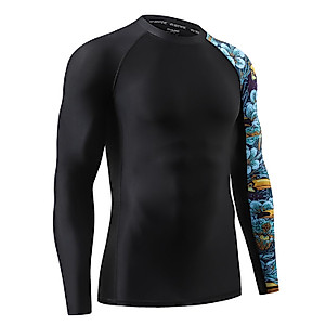 HUGE SPORTS Men's Splice UV Sun Protection UPF 50+ Skins Rash Guard Long Sleeves(HeyToucan, L)