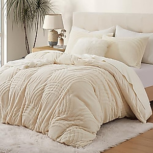 Oli Anderson Fluffy Duvet Cover Set Queen Size, 3 Pieces Tufted Plush Shaggy Comforter Cover, Ultra Soft Warm Fuzzy Faux Fur Bedding Sets, Ivory (1 Duvet Cover + 2 Pillowcases)