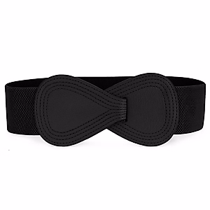 Allegra K Interlock Buckle 8-shaped Faux Leather Elastic Belt Cinch Waistband for Lady Fit Waist Girth:25"/63.5cm-37"/94cm Black