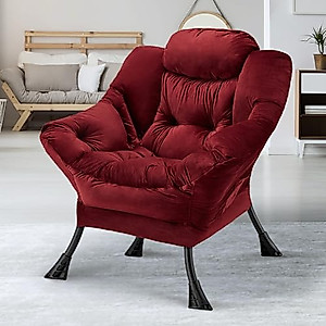 Congermom Fabric Lazy Chair Large Accent Chair,Velvet Frabic Modern Lounge Reading Chair with Armrests & Side Pocket,Upholstered Armchair for Living Room,Bedroom,Dorm(Dusty Rose)
