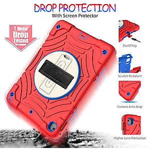 BMOUO Case for iPad 6th/5th Generation (9.7 inch, 2018/2017), with Screen Protector, 360 Rotating Stand & Hand & Shoulder Strap Kids Case for iPad 6th/5th Gen, Red