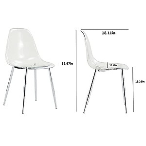 Yoluckea Crystal Clear Dining Chairs Set of 4, Modern Plastic Shell Kitchen Chairs Accent Ghost Chairs with Metal Legs for Kitchen, Dining, Living, Guest, Bed Room (Silver Frame)