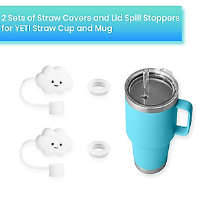 BOSORIO Spill Stopper Compatible with YETI Straw Cup 16oz 20oz 24oz 25oz 26oz 35oz, 2 Straw Cover Topper Cap and 2 Leak Proof Stopper Mug Tumbler Accessories Lid Part