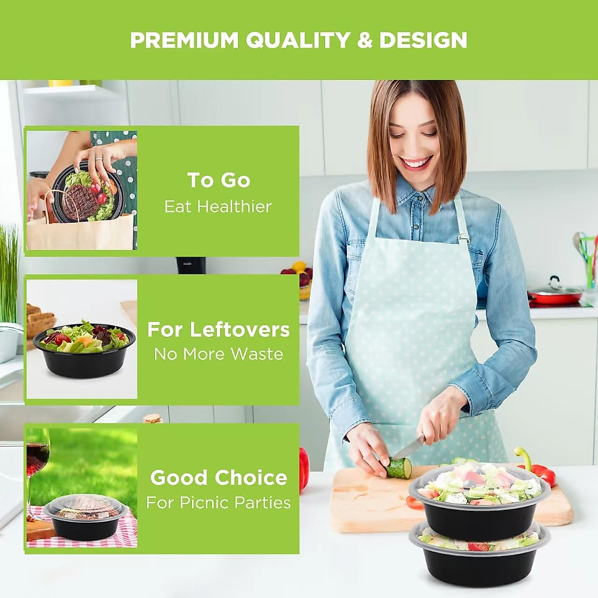 WGCC Meal Prep Containers with Lids - 50Pack 32OZ Meal Prep Bowls, Disposable Food Prep Containers, Round To Go Containers with Lids, BPA-Free, Freezer & Dishwasher Safe