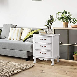 Giantex 3 Drawers Nightstand, Mid-Century Vintage Bedside Table w/Exquisite Handle & Solid Wood Legs, Wood Sofa End Table Storage Cabinet Accent Furniture for Bedroom, White