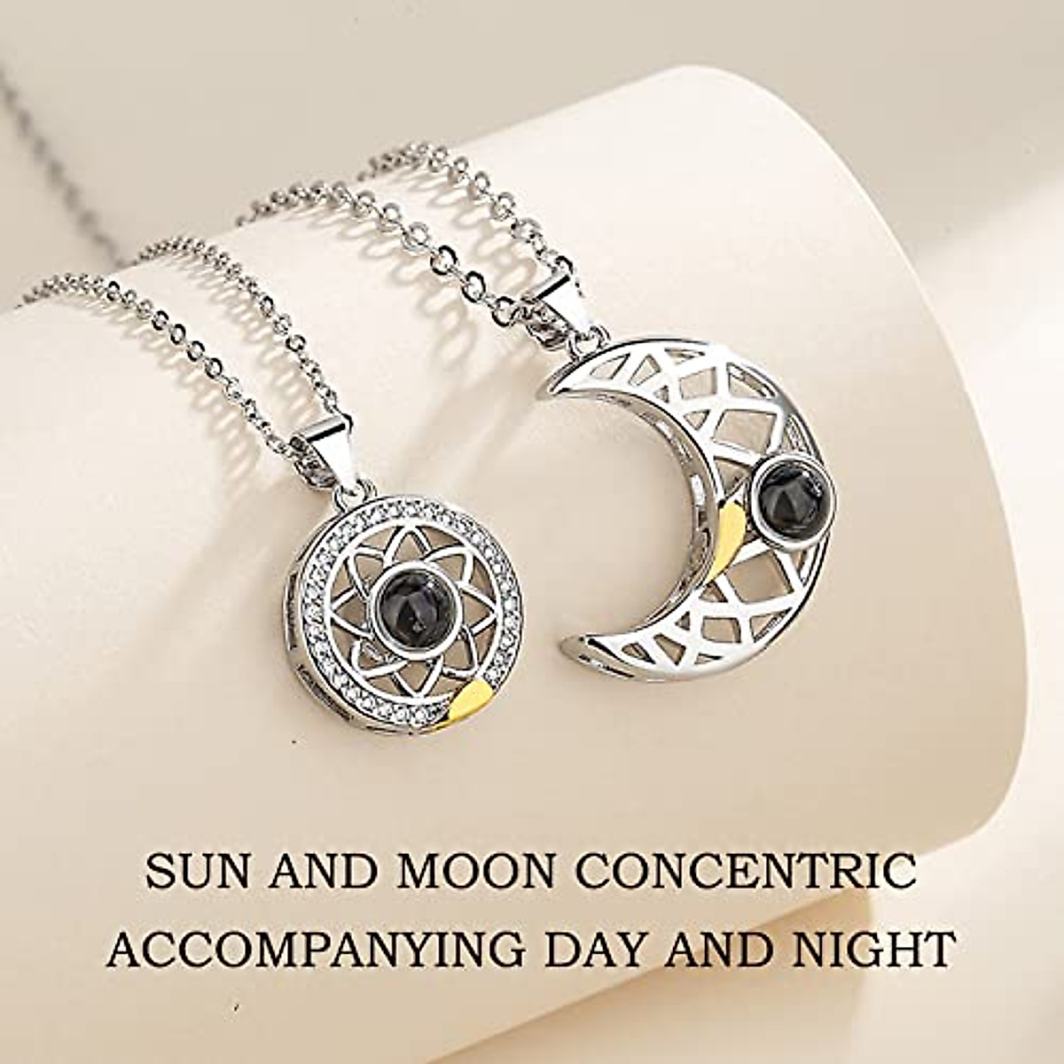 Yumikoo Couple Sun and Moon Necklace I Love You Necklace 100 Languages Matching Bff Friendship Heart Necklaces for Best Friends