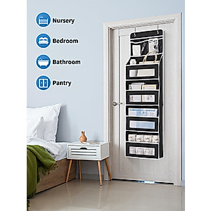 JARLINK 5-shelf Over Door Organizer Storage, Upgrade Hanging Storage with Clear Window, 50 lbs Load Storage Organizer for Bedroom, Bathroom, Nursery, Baby Kids Toys, Diapers, Pantry, Black