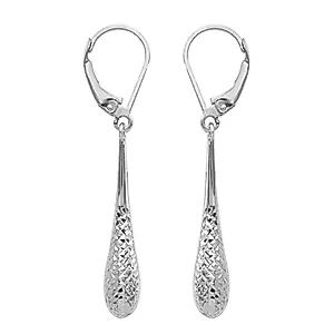 LeCalla 925 Sterling Silver Leverback Drop Earrings | Silver Drop Dangle Earring Jewelry | Diamond-Cut Leverback Earrings for Women - 32mm