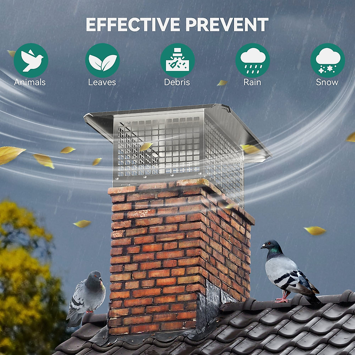 YITAHOME Chimney Cap, 13" x 24" Chimney Cover for Outside, 304 Stainless Steel Fireplace Chimney Caps with Adjustable Metal Strips, Screws & Gloves