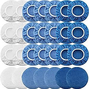 Tallew 40 Pcs 9 to 10 Inches Buffer Bonnets Waxers Buffer Pads Set Microfiber Car Polisher Pad Wax Applicator Pad Cover Kit for Waxing, Cleaning and Polishing, 3 Colors
