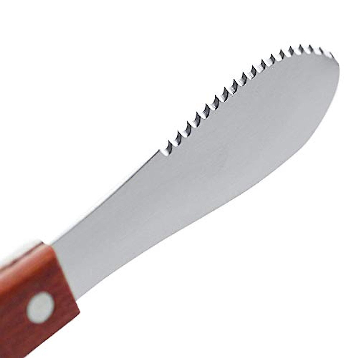 Stainless Steel Straight Edge Wide Butter Spreader Deluxe Sandwich Cream Cheese Condiment Knives Set Kitchen Tools, Wood Handle, 8” (4)
