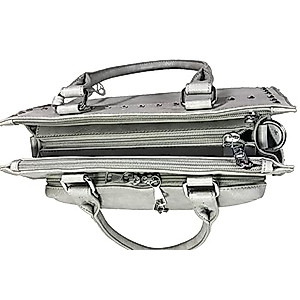 Zzfab Medium Studded Gun Purse Leatherette Locking Concealed Carry Bag Light Grey