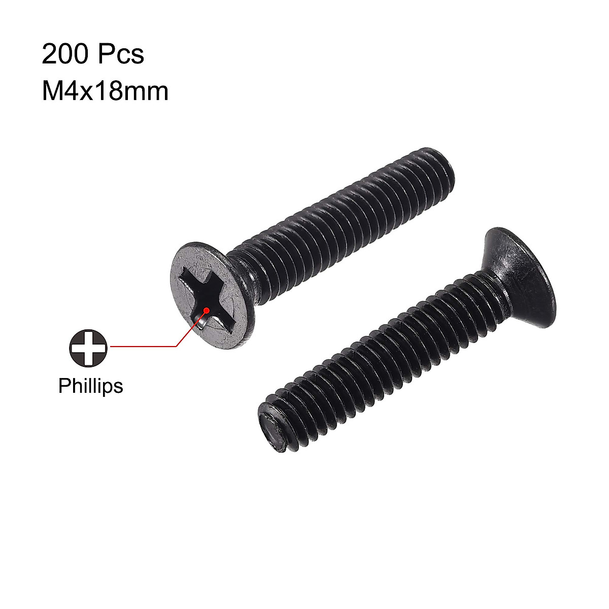 uxcell M4 x 18mm Phillips Screw Fastener Black for Laptop PC TV Fan Switch 200pcs