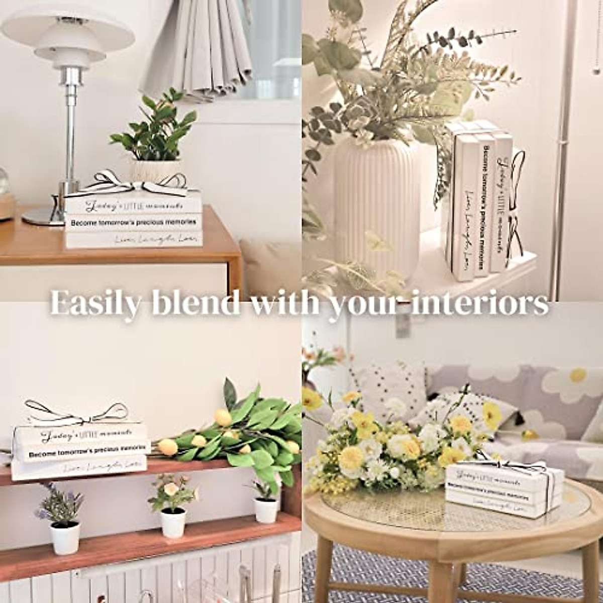 Wooden Decorative Books for Home Decor with an Extra Compartment and Unique Ribbon - White Faux Book Stacks - Decoration for Living Room - Decor Books for Coffee Table_Ideal Gift