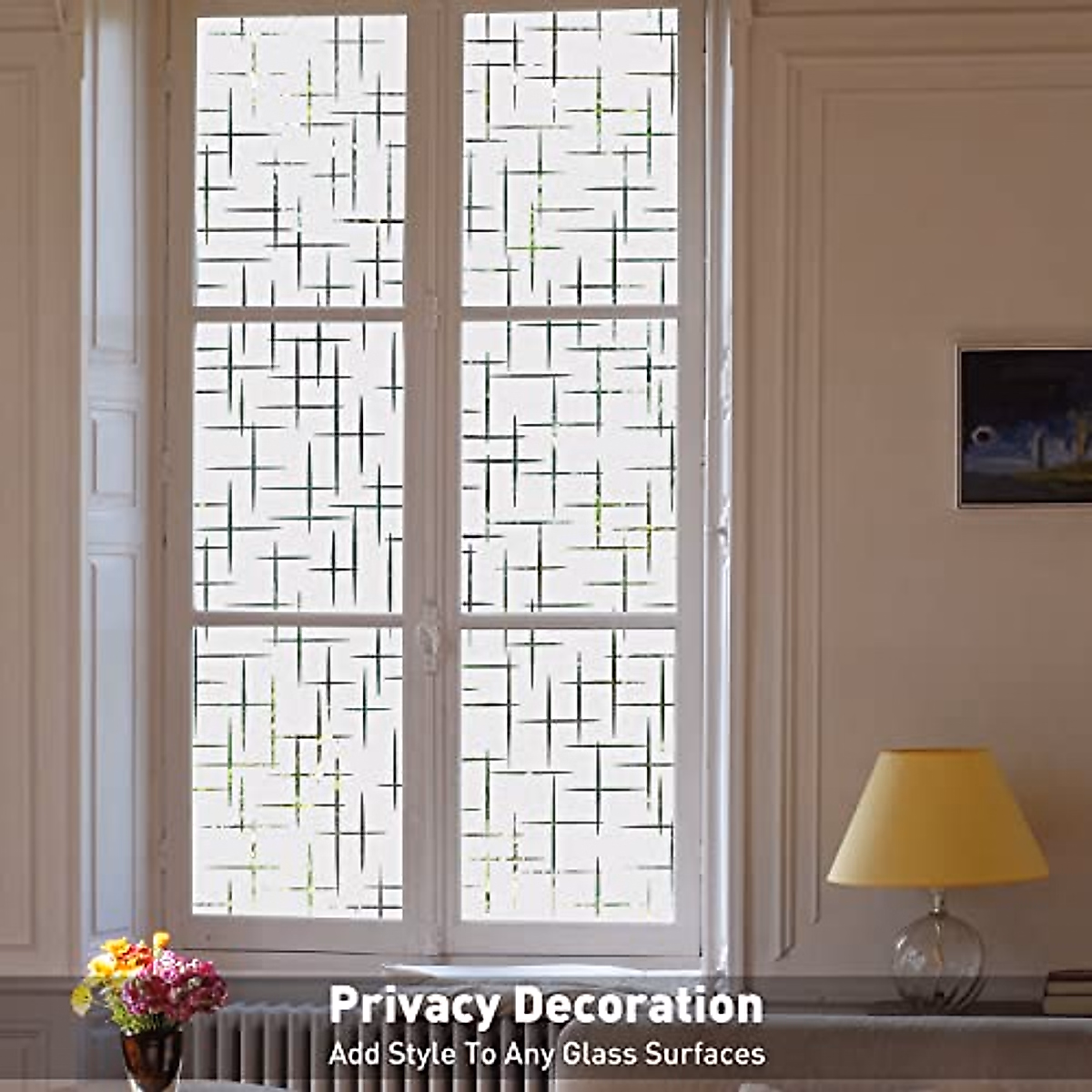UETEX Window Film,Frosted Privacy Film for Glass Door,Self Static Cling Frosting Decorative Window Stickers Window Covering for Home Bathroom, Cross Pattern 23.6 x 78.7 inches