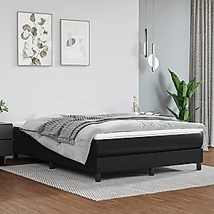Penau Bed Frames Box Spring Bed with Mattress Black 53.9"x74.8" Full Faux Leather Beds with Headboard
