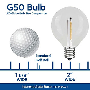 Novelty Lights Incandescent G50 Globe Replacement Bulbs - Outdoor Individual Bulbs For Events, Holiday Parties, Patios, And More - E17/C9 Intermediate Base, 7 Watt Lights (Clear, 25 Pack)