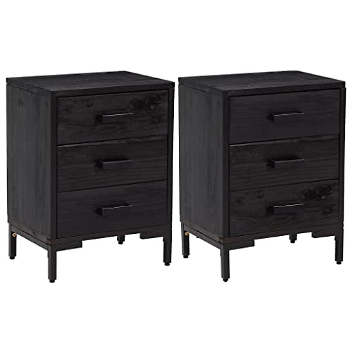 vidaXL Set of 2 Bedside Cabinets in Black - Solid Wood Pine, Metal Hardware, Retro Style, 15.7"x11.8"x21.7" - Ideal Bedroom Furniture