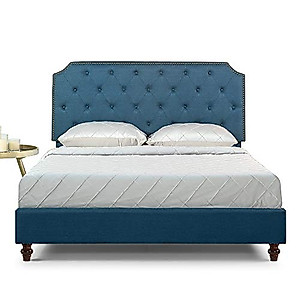 ZINUS Andover Upholstered Bed Frame / Tufted Bed Frame with Nailhead Detail / Adjustable Headboard / Easy Assembly, Full