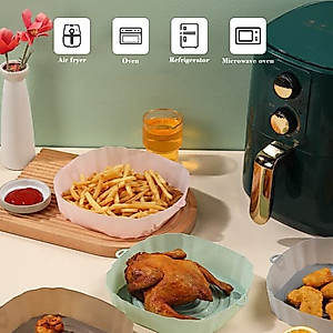 MingQiEven 4 Pcs 7 Inch Square Air Fryer Silicone Pot, Heat Resistant Easy Cleaning Reusable Thin Food Safe Accessories, 3 to 6 Qt for Air Fryer Silicone Pot (Pink+Grey+Brown+Green)