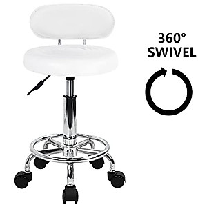 KKTONER PU Leather Modern Rolling Stool with Low Back Height Adjustable Work Salon Drafting Swivel Task Chair with Footrest (White)